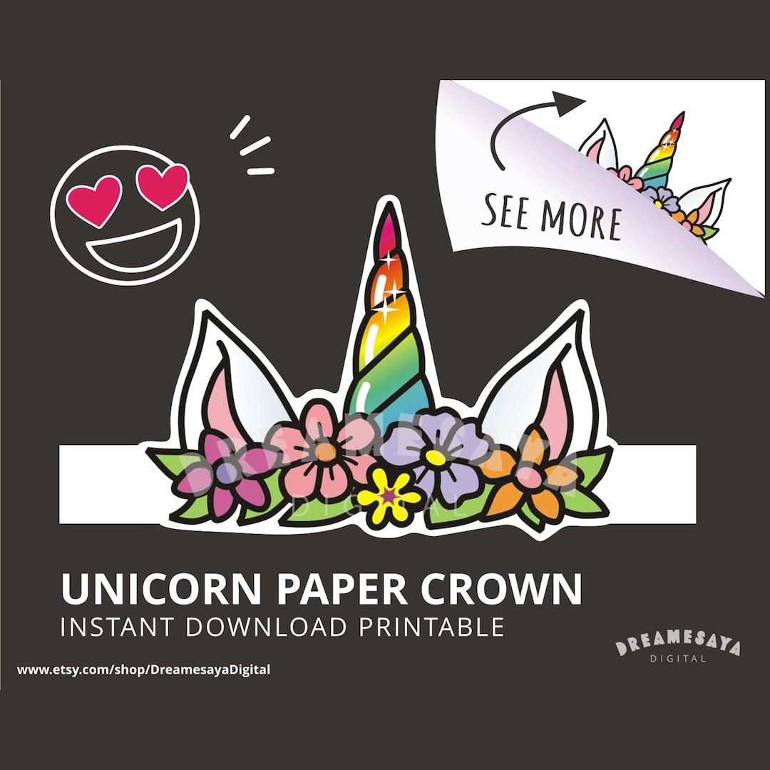 Unicorn Paper Crown PDF Printable Magical Ears and Horn Headpiece DIY ...