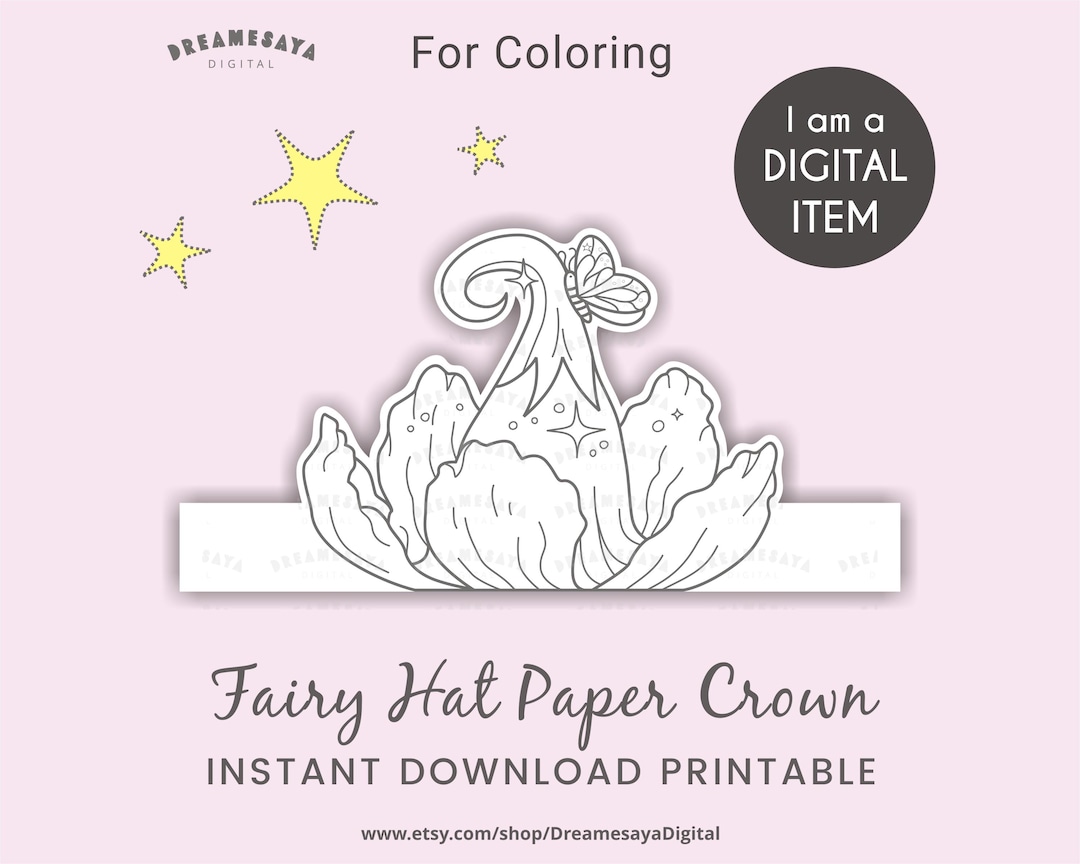 Fairy Paper Crown PDF Printable Flower Hat Coloring Headpiece JPG ...