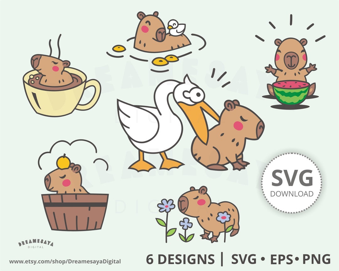 Capybara SVG Bundle for Crafting, Cute Iconic Big Rodent Meme Clip Art ...