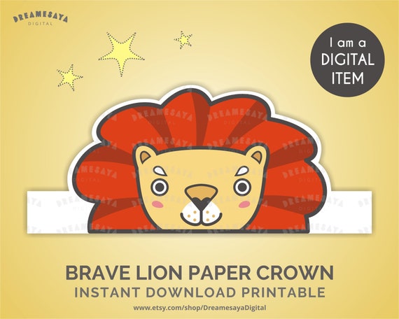 Printable Lion Paper Crown DIY Cute Lion Party Hat Instant | Etsy