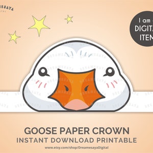 Goose Paper Crown Printable JPG, Goose Party Hat Download, Farm Animal ...