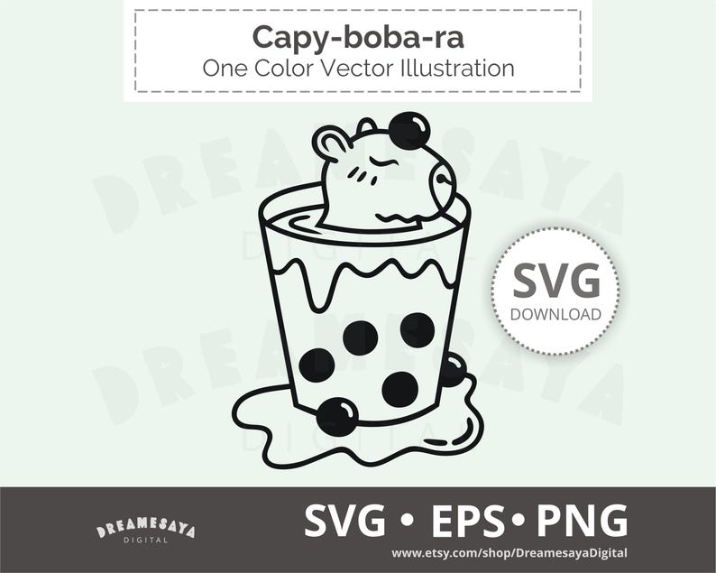 Capybara Boba SVG Outline Whimsy Bubble Tea Htv Cut File and Laser ...