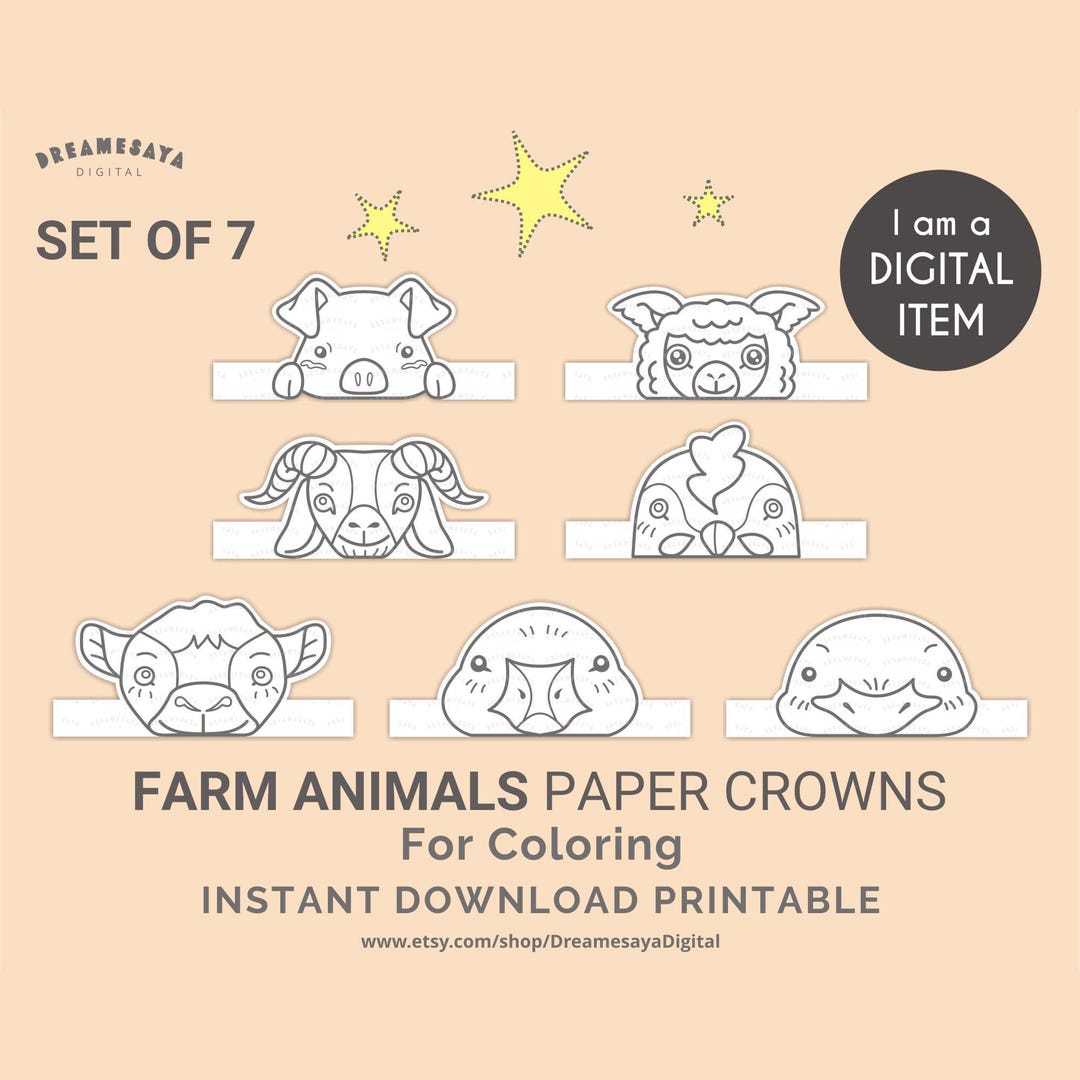Farm Animal Coloring JPG Printable Pig Sheep Goat Chicken Cow Goose ...
