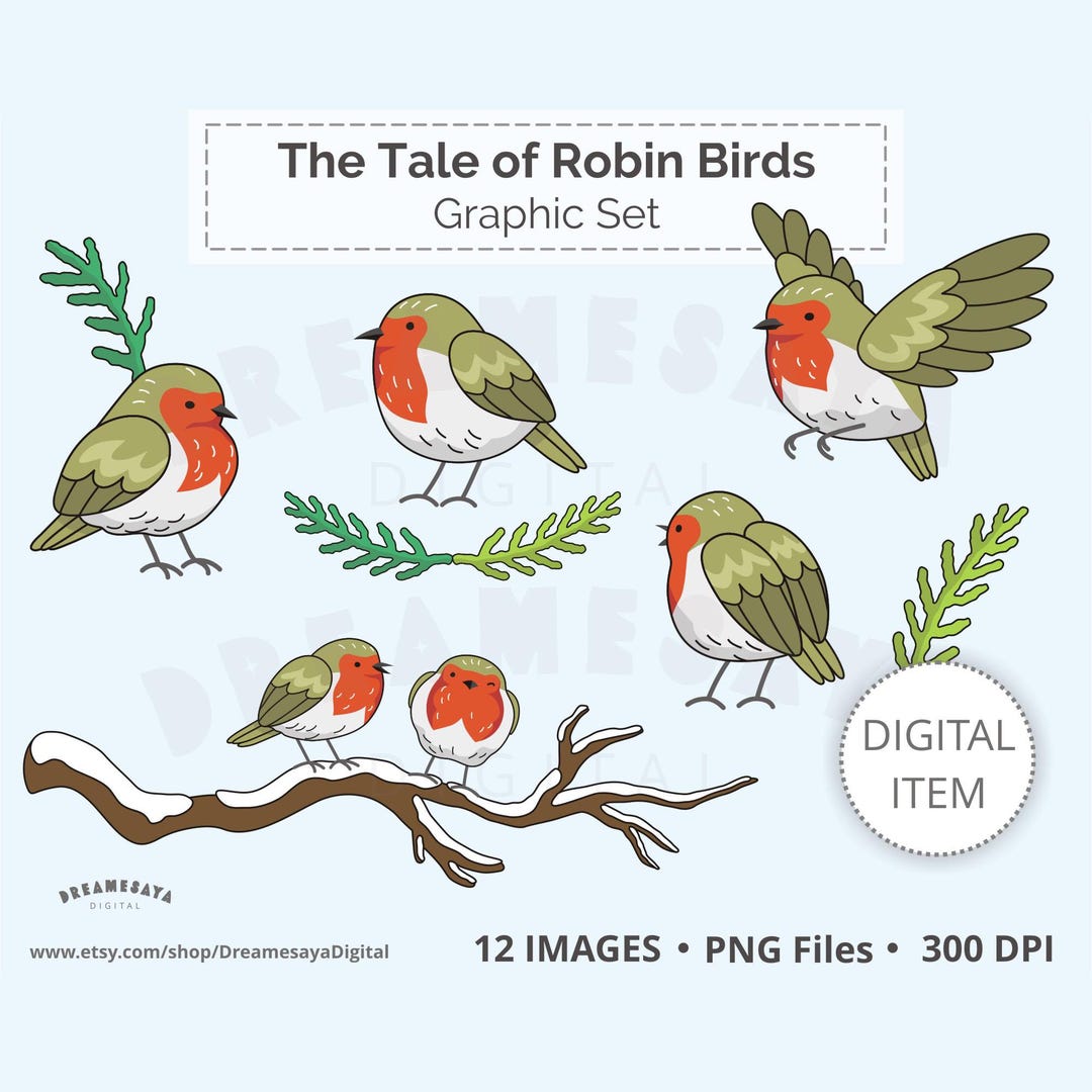 Robin Redbreast PNG Clip Art Set of Wild European Birds Images for ...
