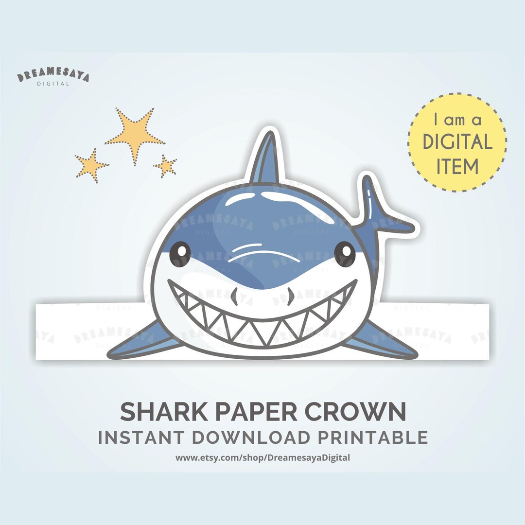 Shark Paper Crown PDF Printable Headpiece JPG Kids Party Supply - Etsy