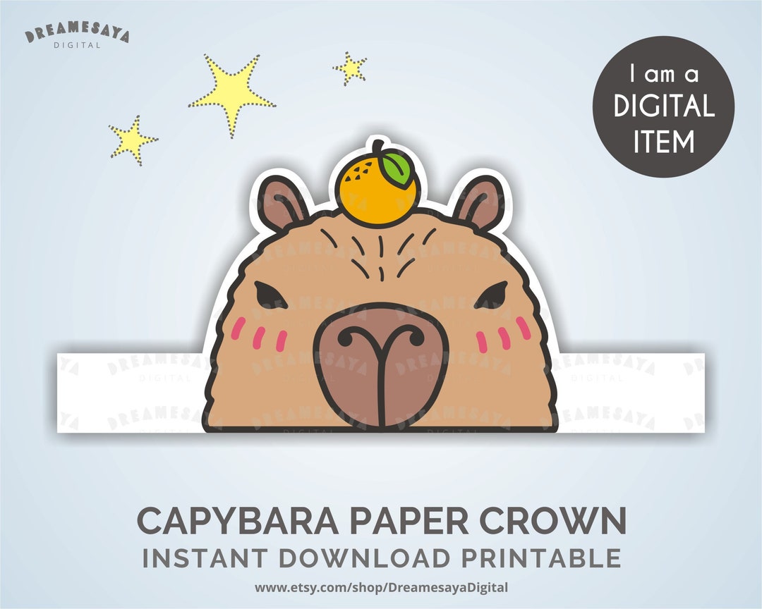 Capybara Paper Crown Download, Printable Cute Animal Face Party Hat JPG ...