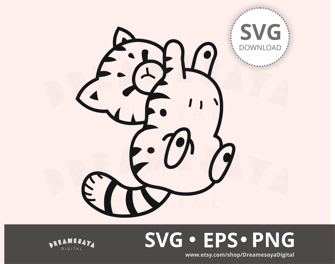 Playful Kitten SVG Outline Cute Kawaii Tabby Cat Htv Cutting File and ...