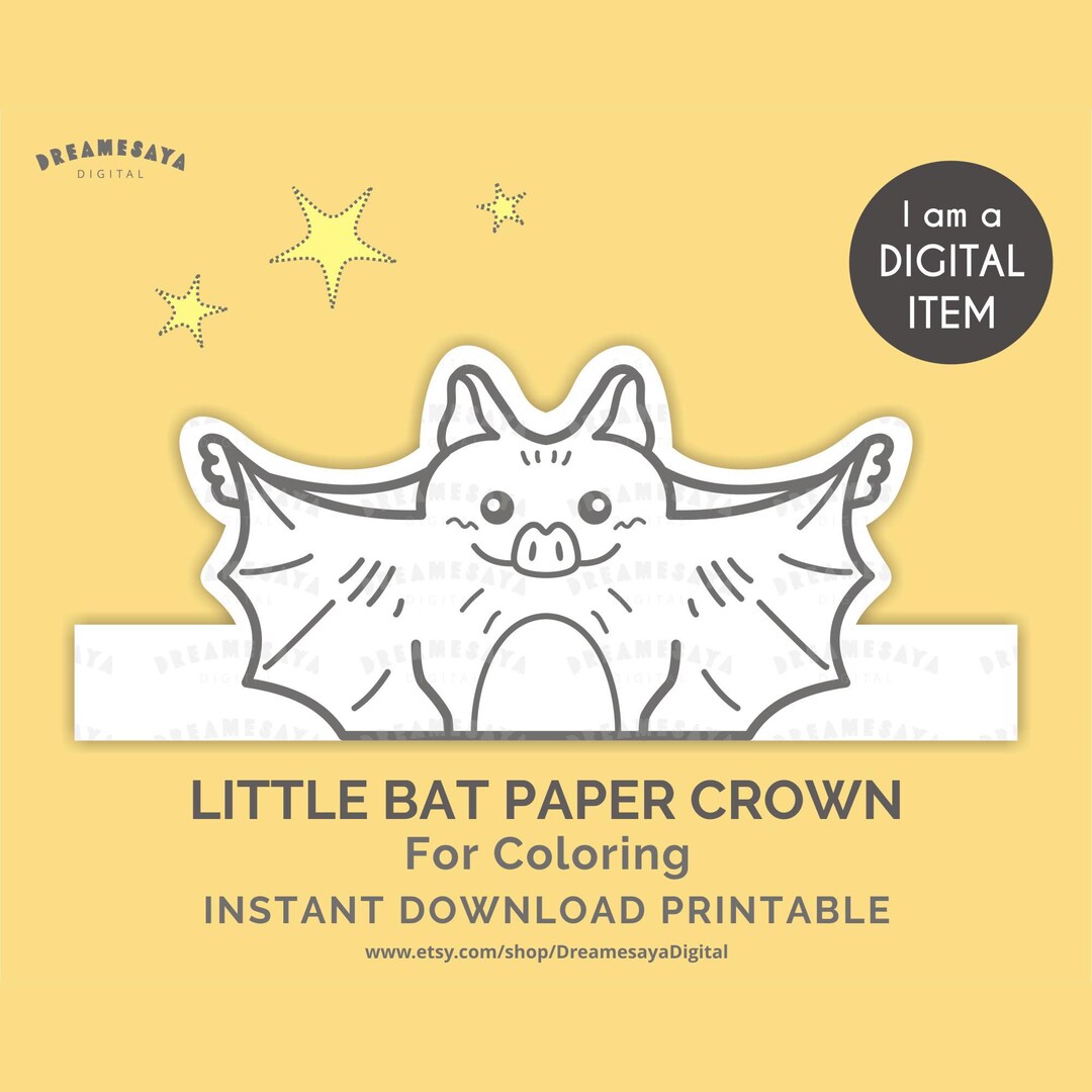 Bat Coloring Page JPG Printable Whimsy Forest Paper Crown Easy Animal ...