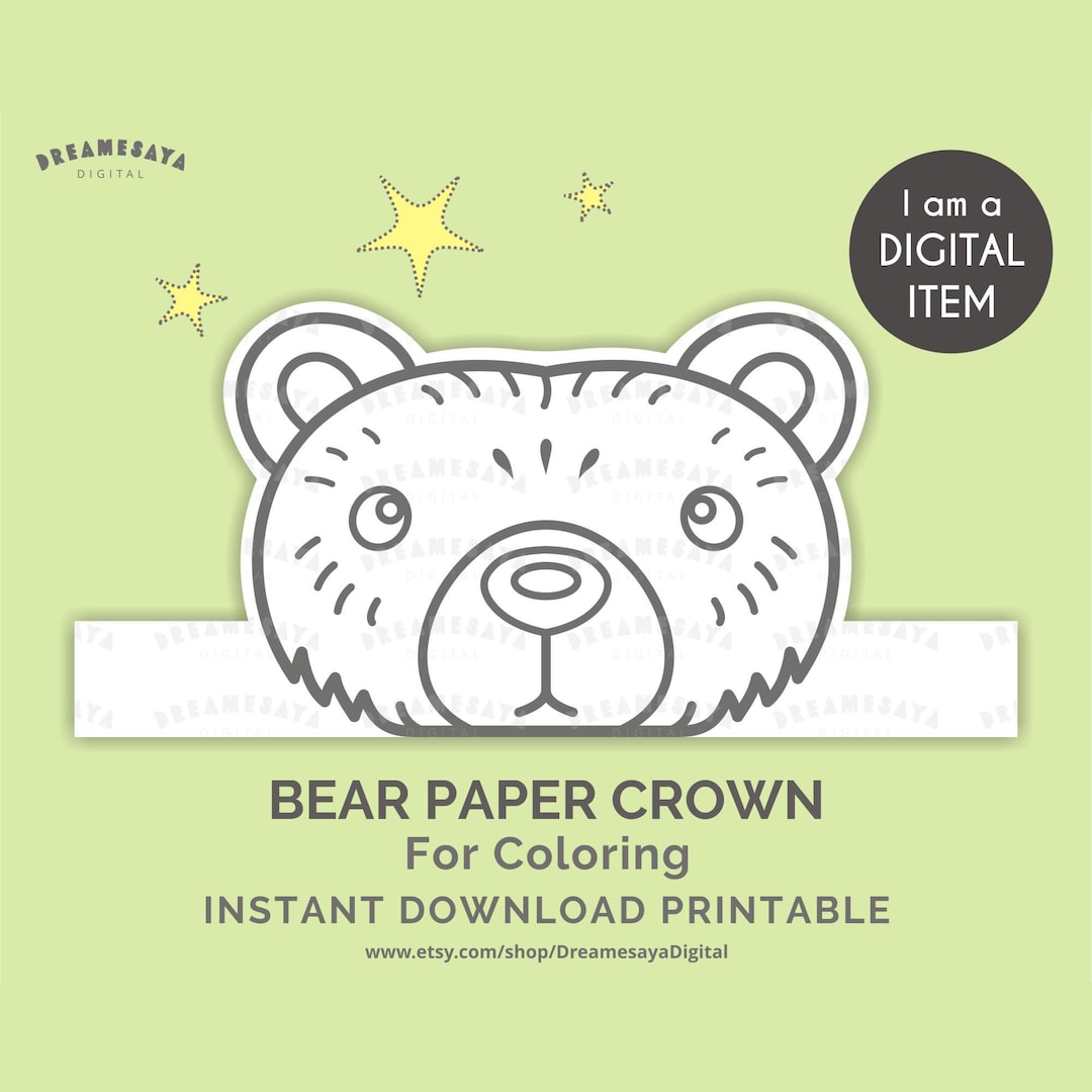 Bear Paper Crown for Coloring JPG Printable Forest Animal Party Favor ...