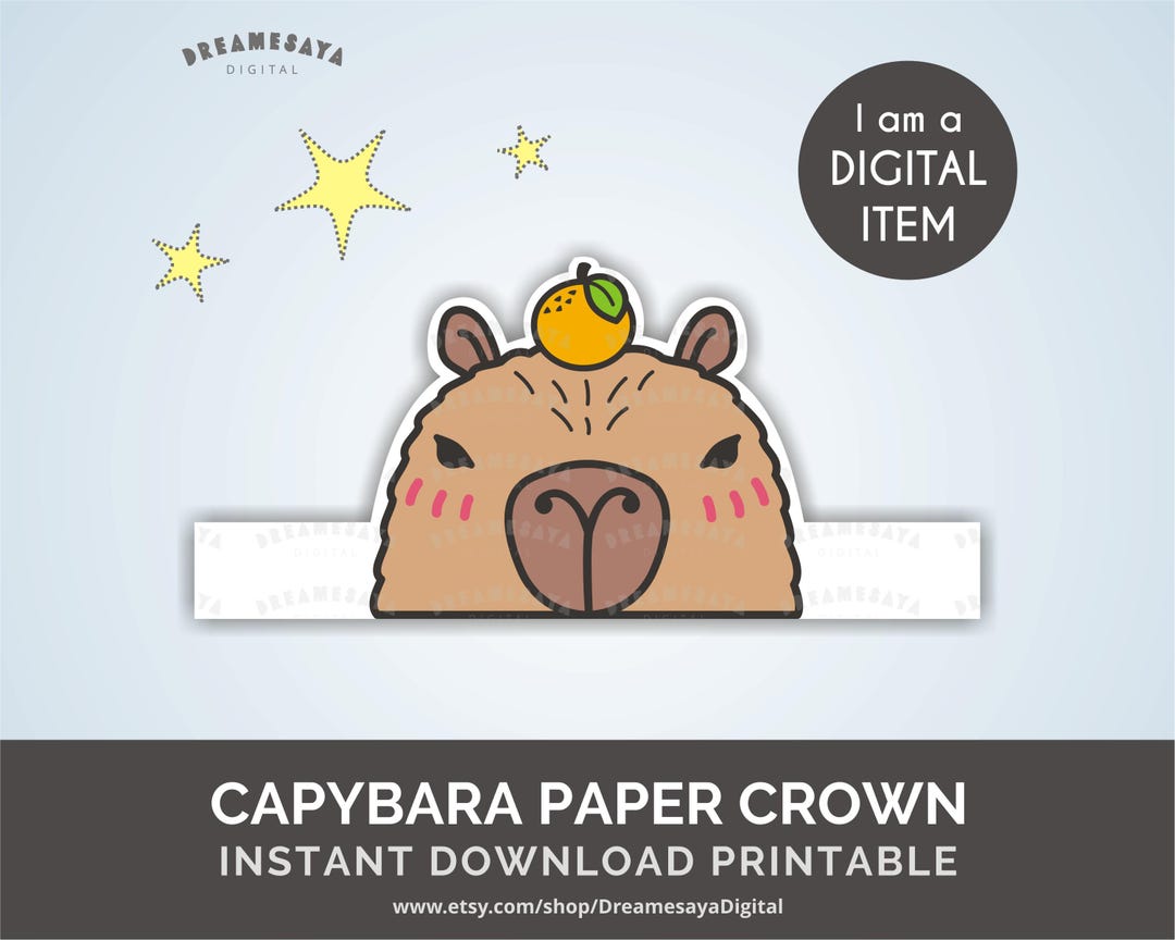 Capybara Paper Crown Download Printable Kids Funny Animal Party Hat JPG ...