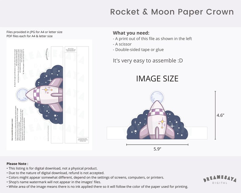Rocket Moon Paper Crown: Space Explorer Birthday Party (PDF, JPG Files ...