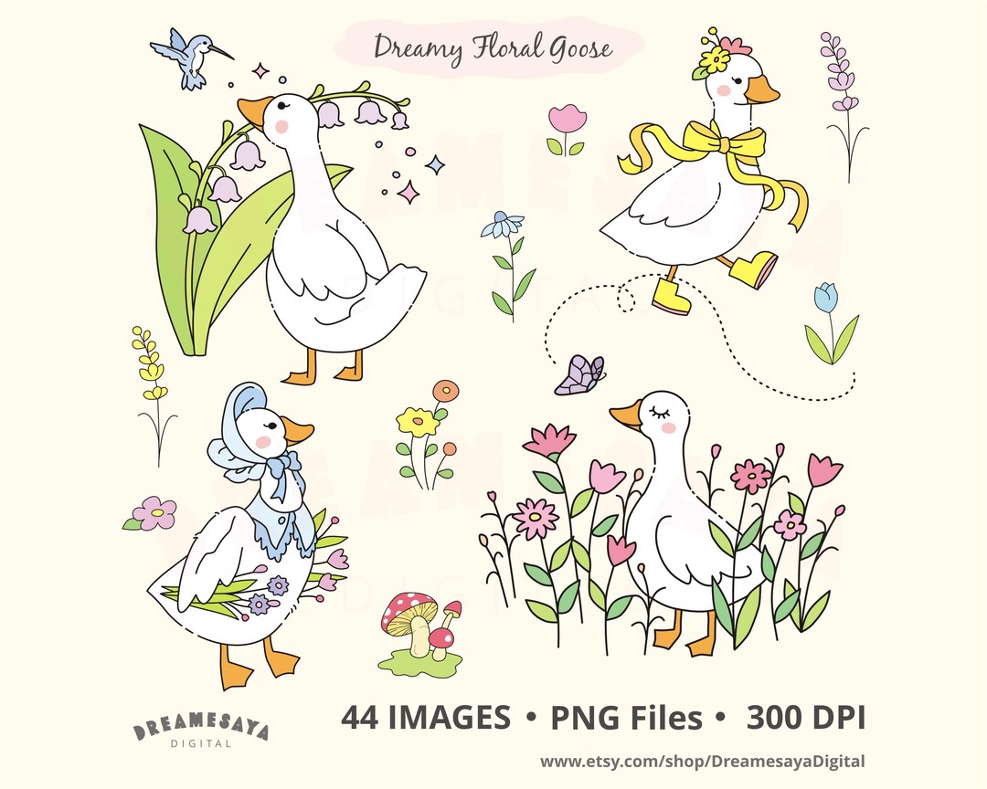 Floral Goose PNG Clipart Bundle Cottagecore Geese With Flowers Digital ...