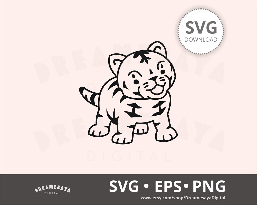 Tiger Outline SVG Adorable Wild Animal Craft Cutting File and Laser ...