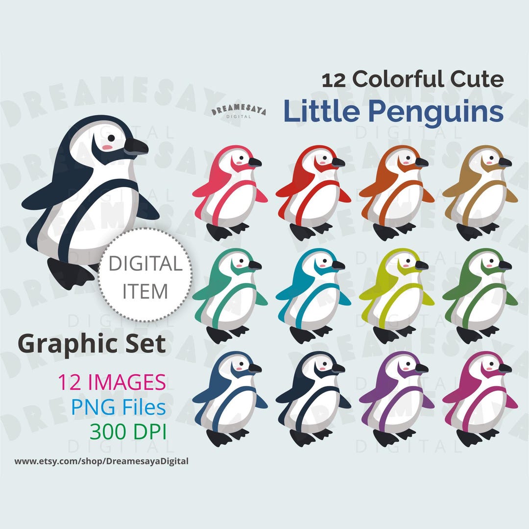 Cute Penguin PNG Clip Art Set of Cartoon Snow Bird in Various Colors ...