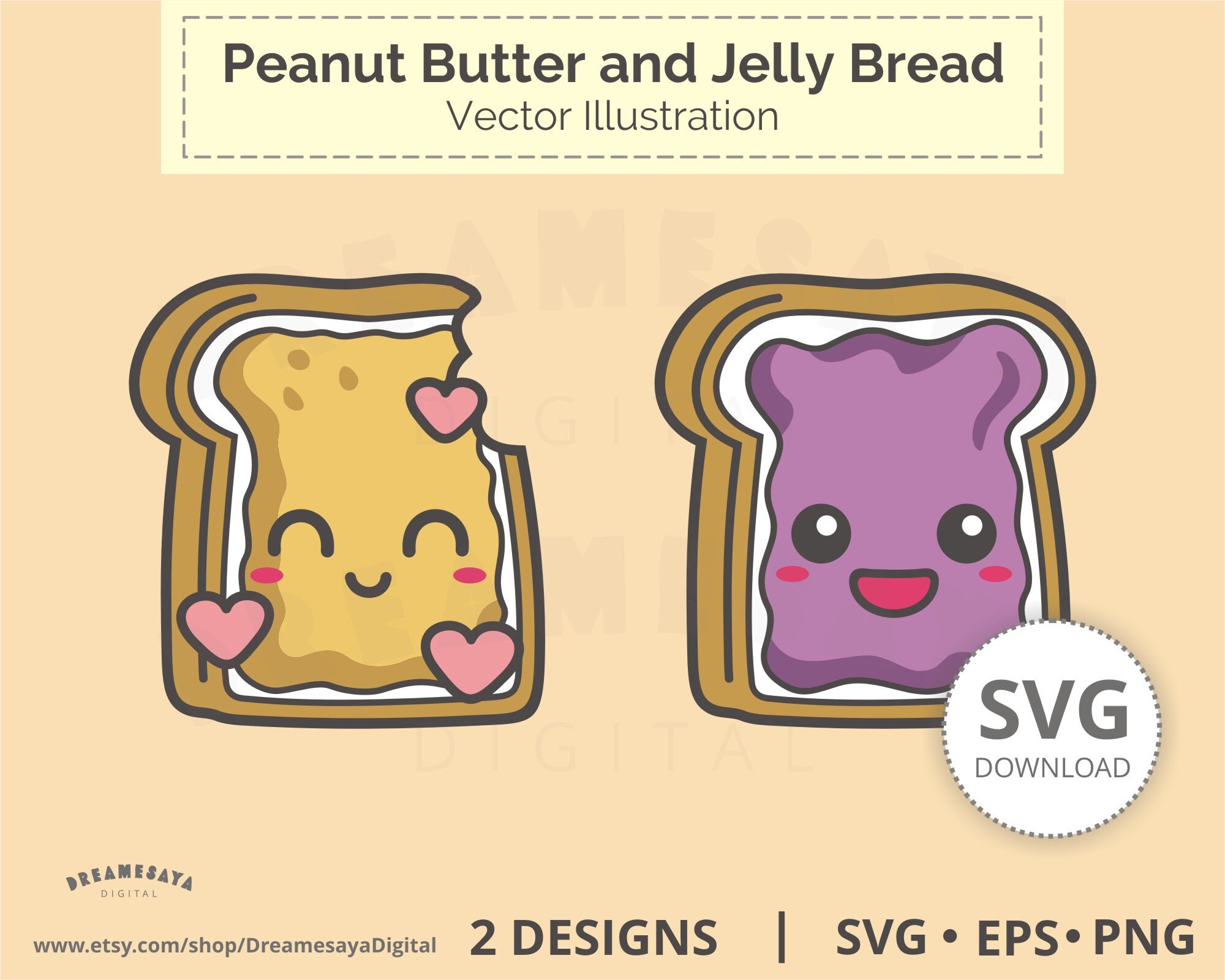 Peanut Butter and Jelly SVG Cut Files Cute PBJ Bread Pair - Etsy UK