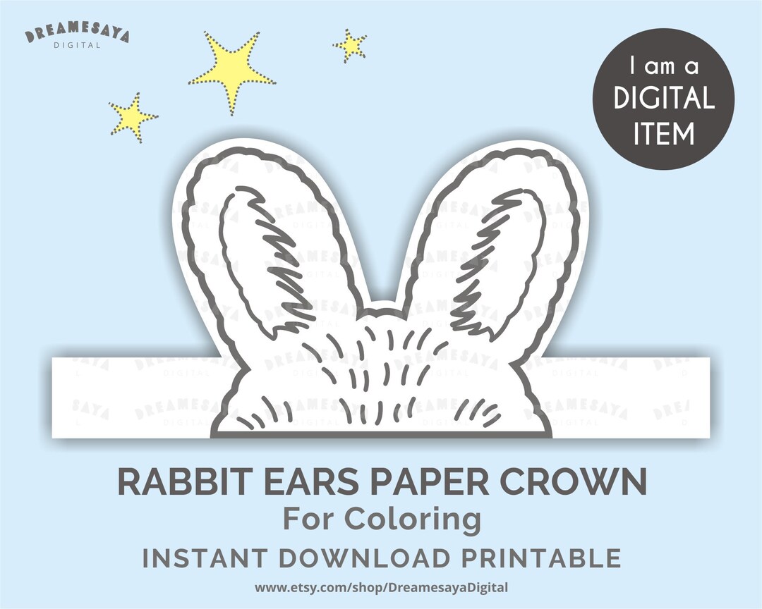 Bunny Paper Crown for Coloring Printable, Cute Rabbit Ears Easy Kids ...