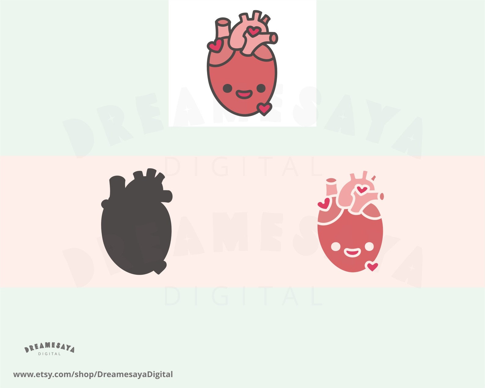 Anatomical Heart SVG EPS PNG Kawaii Cute Cartoon Human Body - Etsy