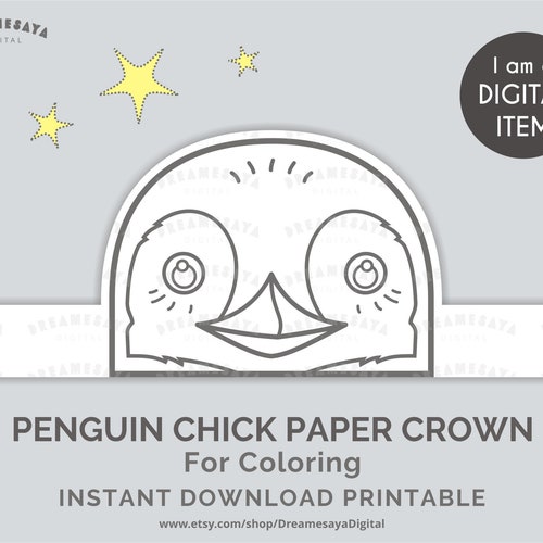 Penguin Coloring Crown Birthday Party Hat Headband Paper - Etsy