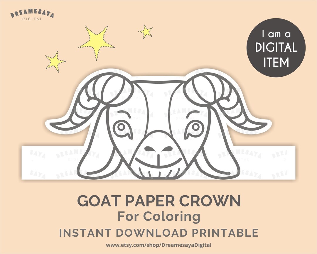Goat Paper Hat Black and White Printable, Goat Party Crown for Coloring ...