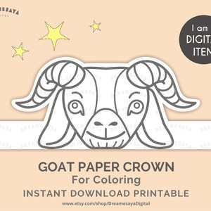 Goat Paper Hat Black and White Printable, Goat Party Crown for Coloring ...