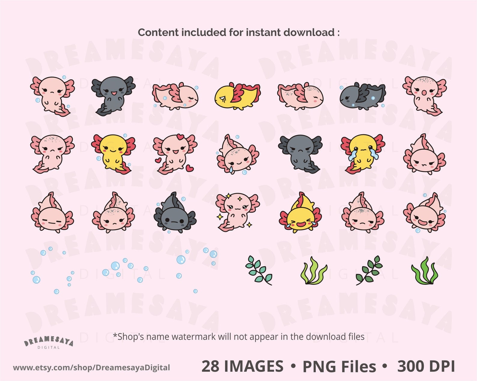 Cute Axolotl Clipart Kawaii Cartoon Axolotls in Various - Etsy