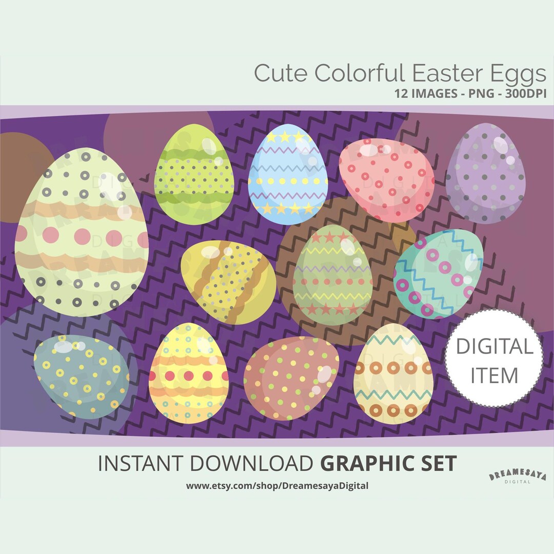 Easter Eggs PNG Clip Art Bundle Printable Colorful Decorative Egg ...