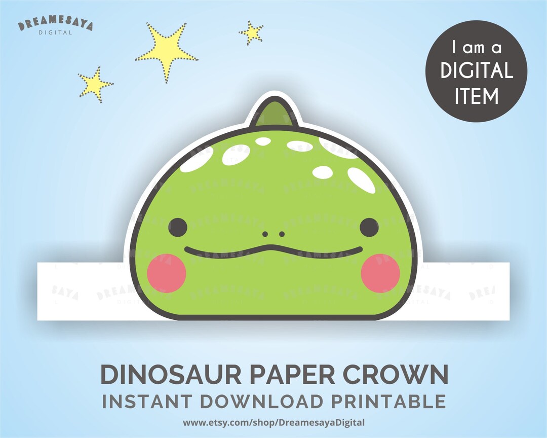 Dinosaur Paper Crown PDF JPG Printable Cute Dino Party Supply for ...