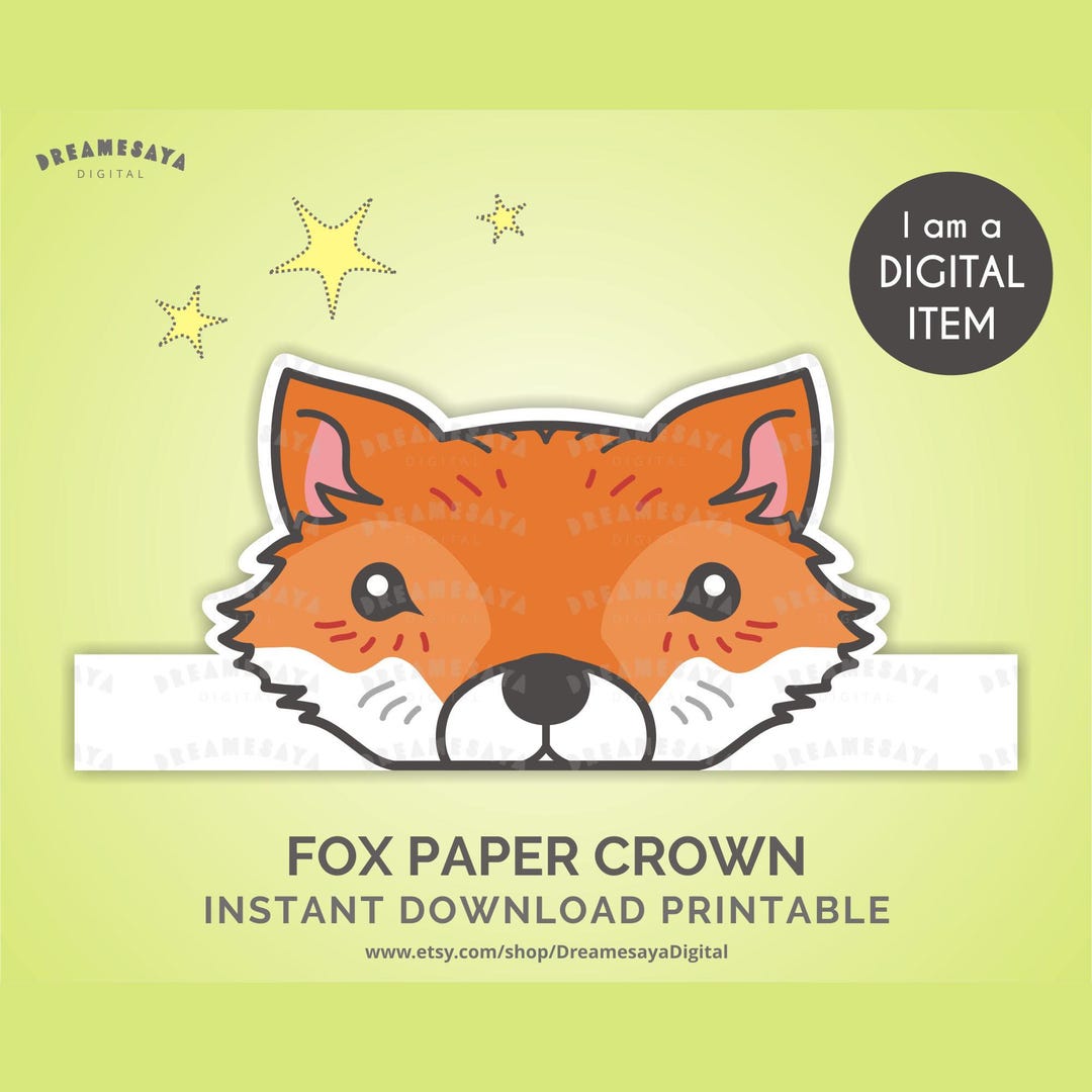 Fox Paper Crown JPG Printable Forest Animal Headpiece Download - Etsy