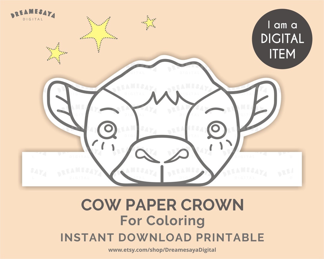 Printable Party Crown Cow for Coloring, Cow Head Template, Black and ...