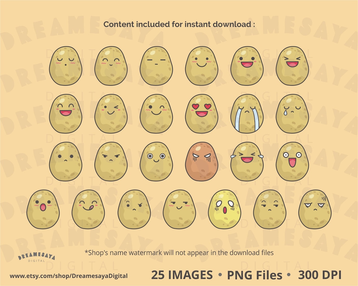 Kawaii Potato Clip Art Cute Potatoes Emoticon Cartoon Food - Etsy UK