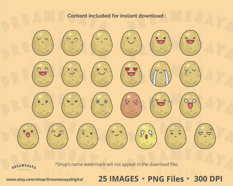 Kawaii Potato Clip Art Cute Potatoes Emoticon Cartoon Food - Etsy