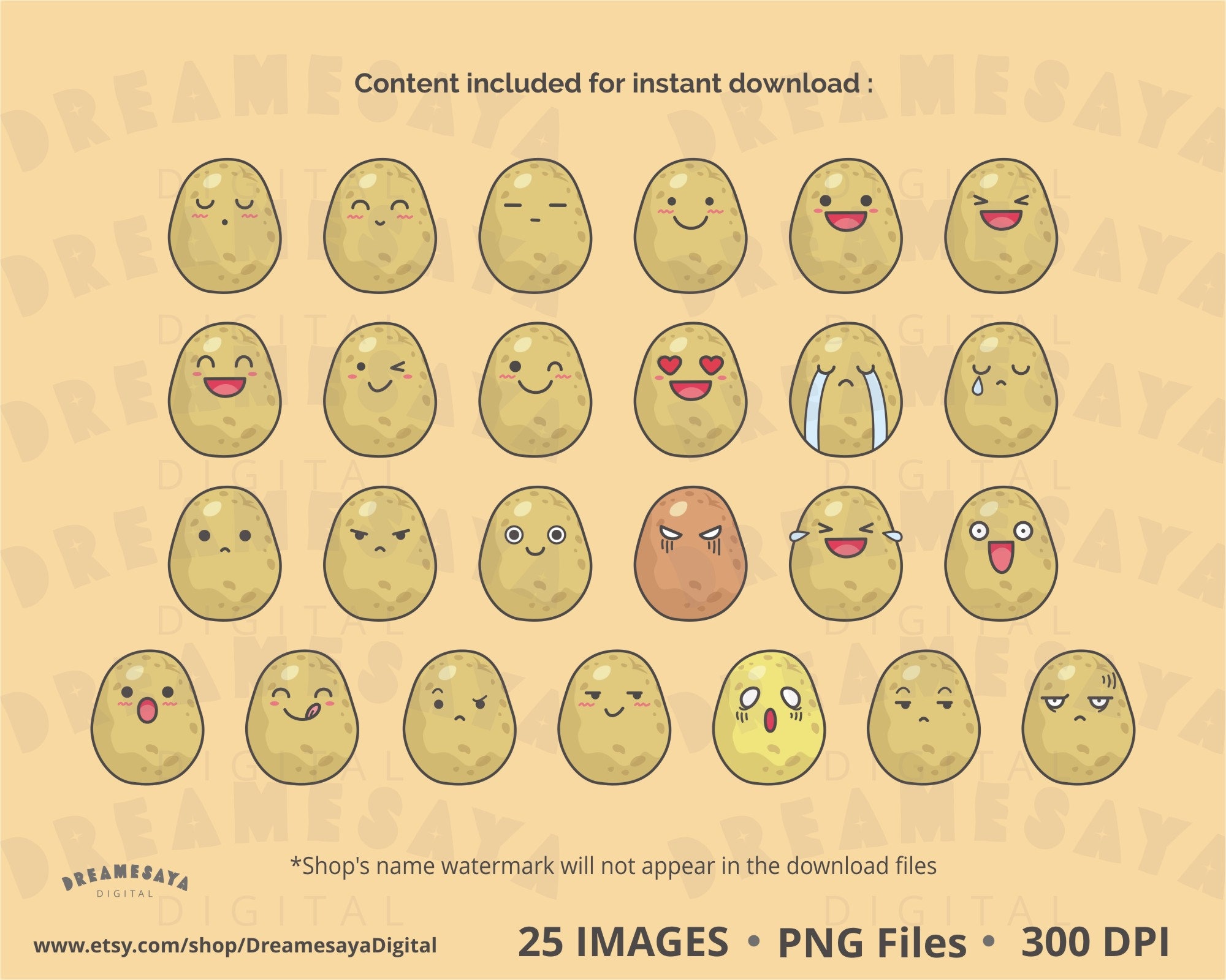 Kawaii Potato Clip Art Cute Potatoes Emoticon Cartoon Food - Etsy Canada