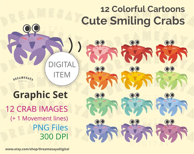 10 Crabs Clipart Bundle, PNG & JPG, Printable Patchwork Crab, Sea ...