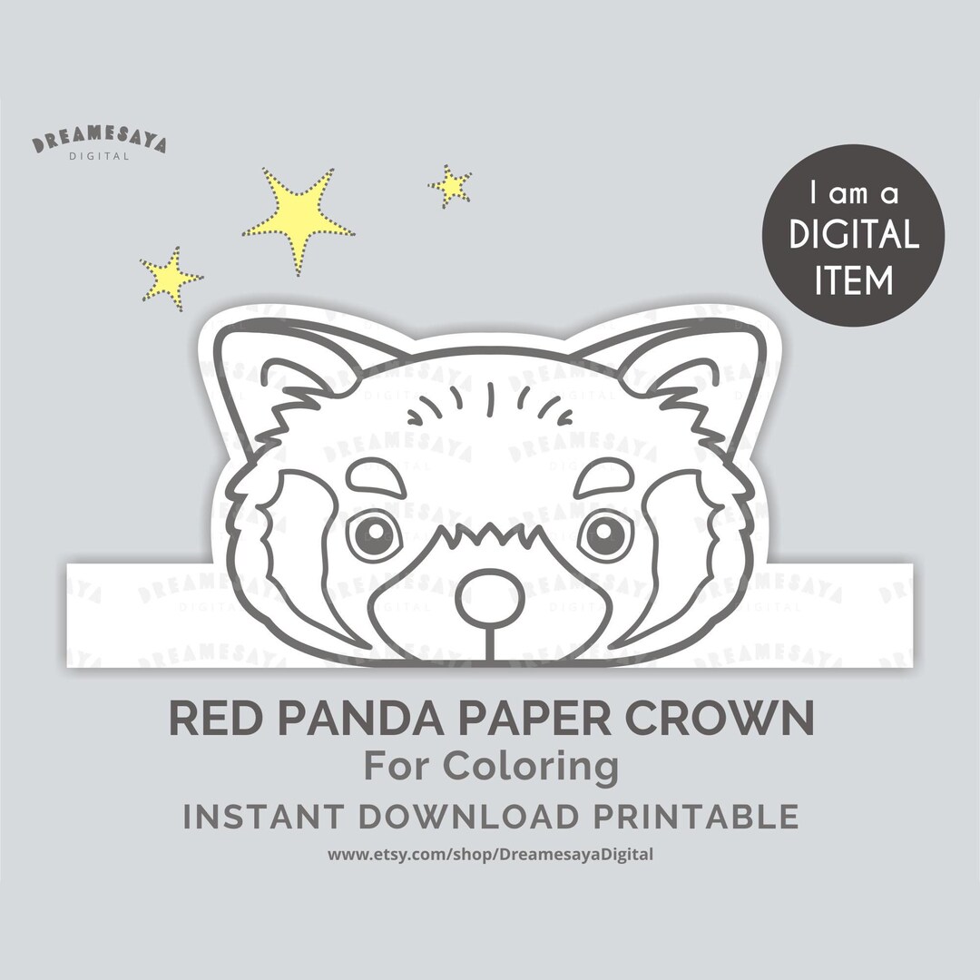 Red Panda Paper Crown DIY Coloring Party Hat PDF & JPG File Download - Etsy
