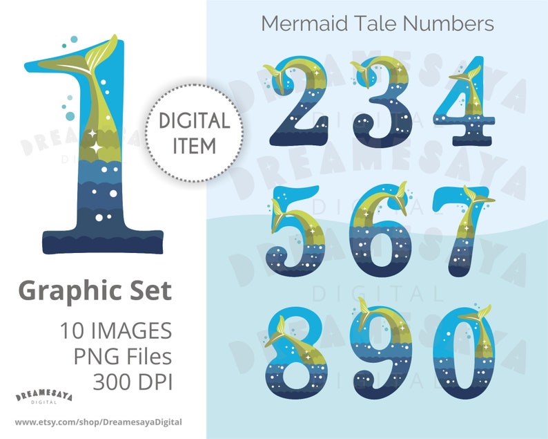 Mermaid Tail Numbers Clip Art Magical Mermaid Illustrated - Etsy
