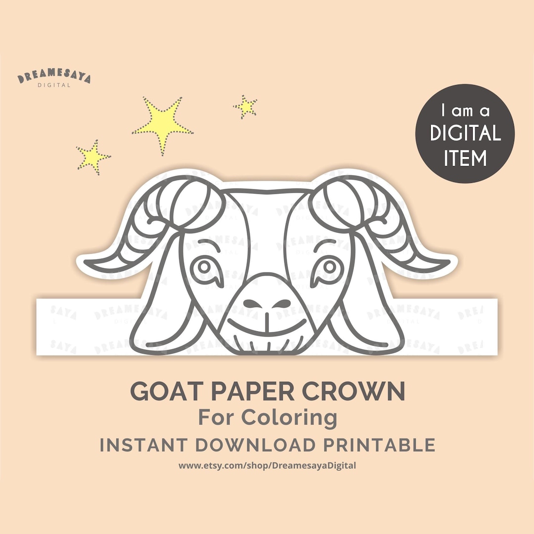 Goat Coloring Page JPG Paper Crown Printable Farm Animal Headpiece DIY ...
