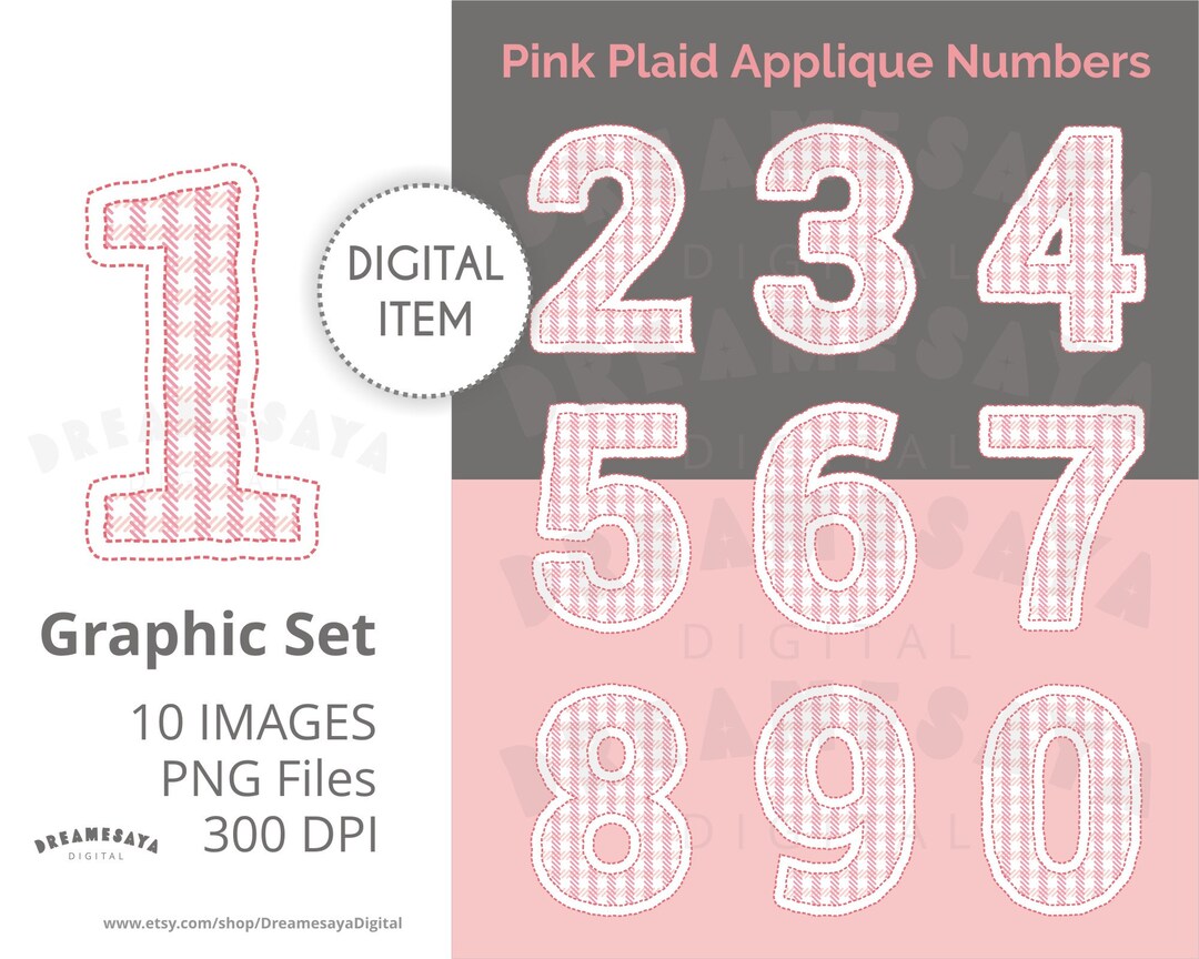 Pink Plaid Numbers PNG Set of Gingham Number Clipart for Commercial Use ...