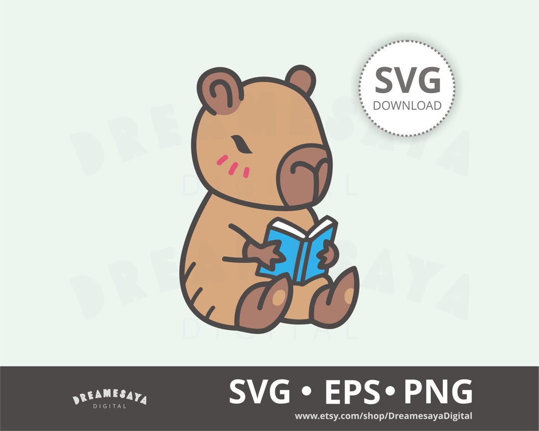 Reading Capybara SVG Kawaii Cute Cartoon Rodent With an Open Book ...