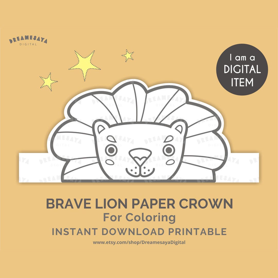 Lion Coloring Page JPG Printable Safari Paper Crown Jungle Party Hat ...