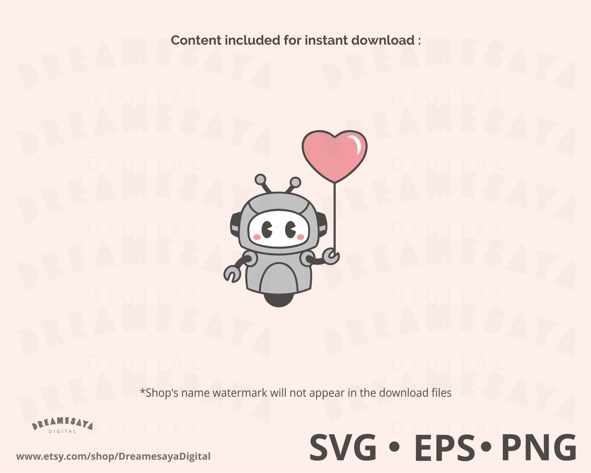 Valentine Robot SVG Kawaii Robotic With Heart Balloon Clip Art and ...