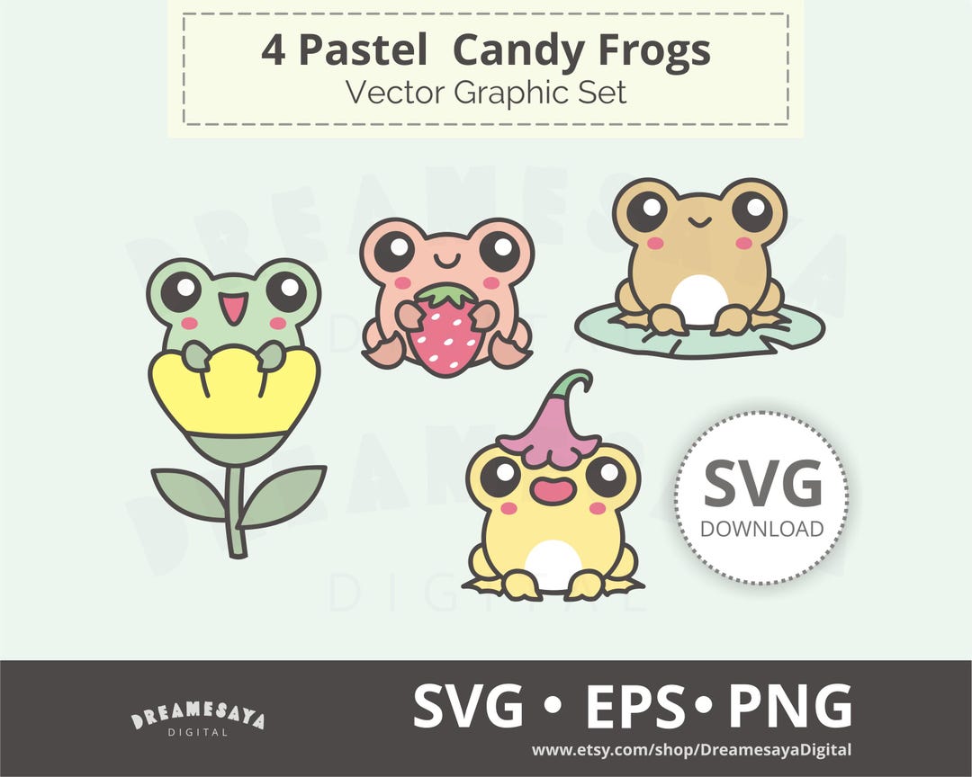 Whimsy Froggy SVG Adorable Cartoon Pastel Frogs With Flowers ...