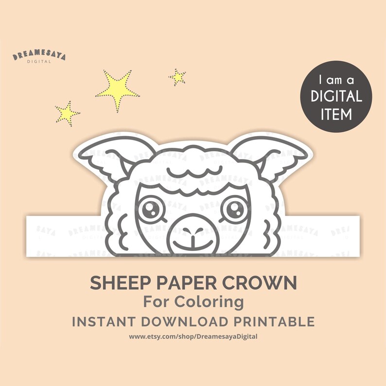 Sheep Coloring JPG Printable Paper Crown Template Farm Animal Lamb ...