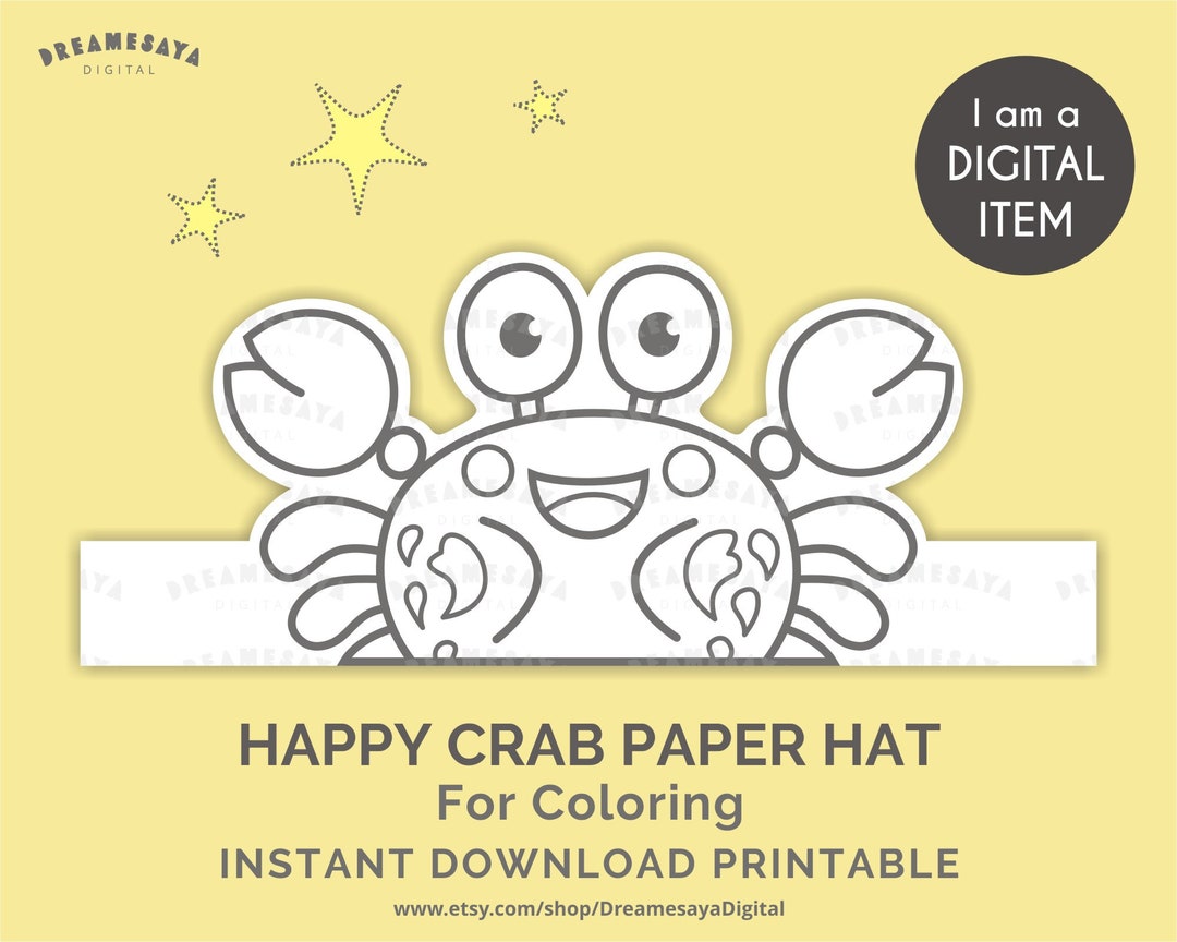 Crab Paper Hat for Coloring Download, Printable Crab Ocean Theme Party ...
