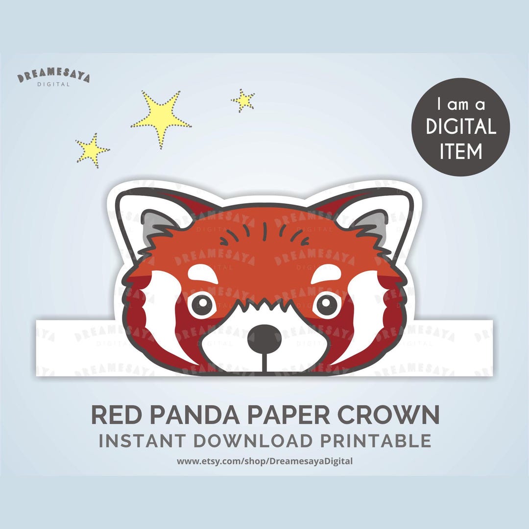 Red Panda PDF Printable Cute Animal Face Paper Crown Craft JPG Instant ...