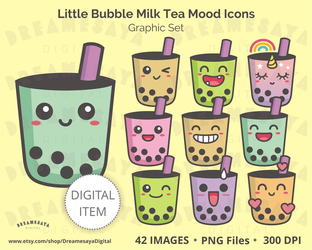 Boba Clipart Bundle PNG Files of Cute Colorful Bubble Milk Tea Design ...