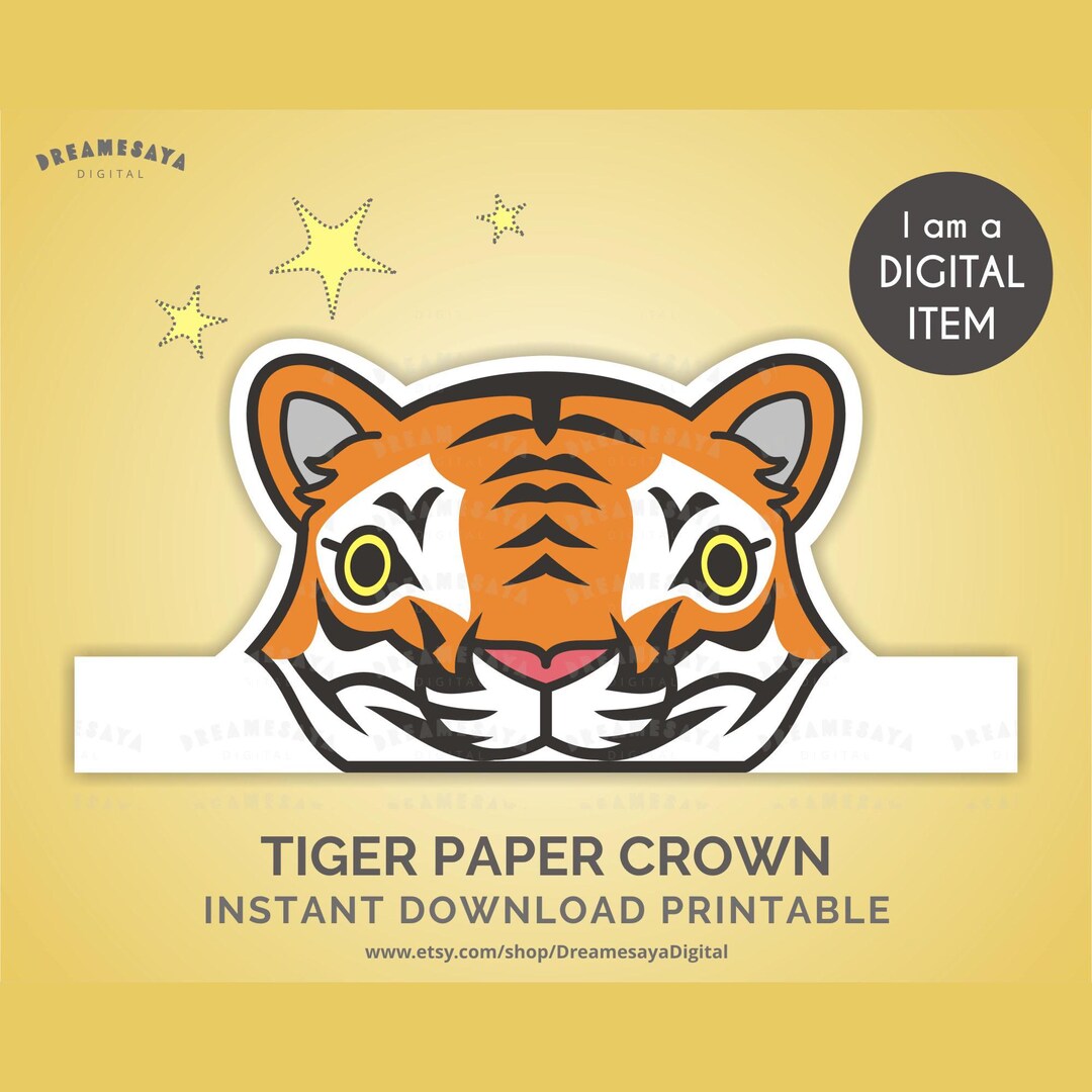 Tiger Paper Crown PDF Cartoon Safari Animal Birthday Party Hat and ...