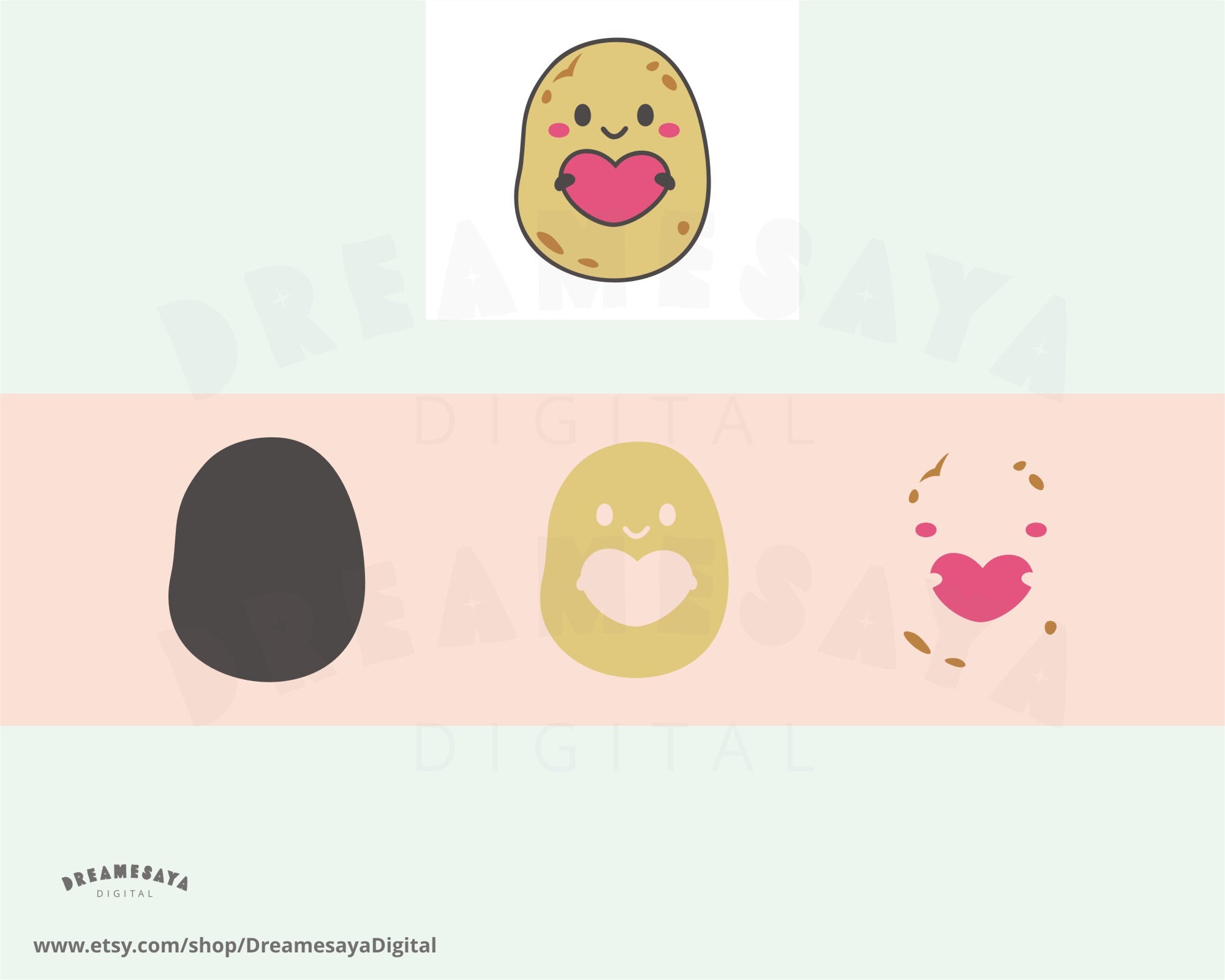 Valentine Potato SVG Cute Cartoon Spud With Love Cutting File and Clip ...