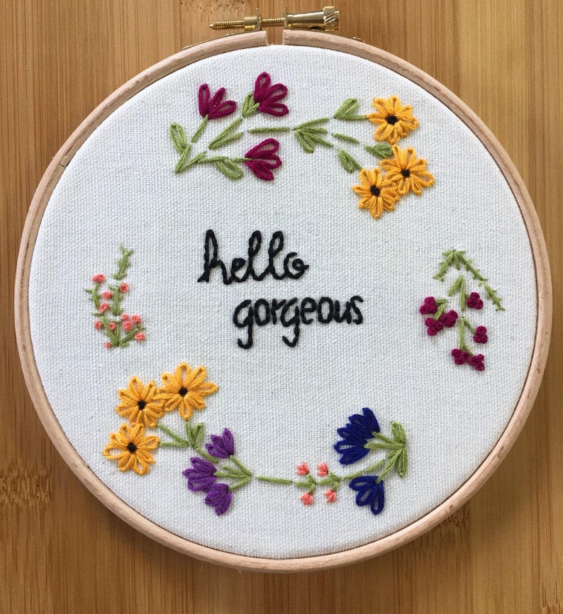 Embroidery Hoop Art. Hello Gorgeous Art. Hand Embroidered Word Art ...