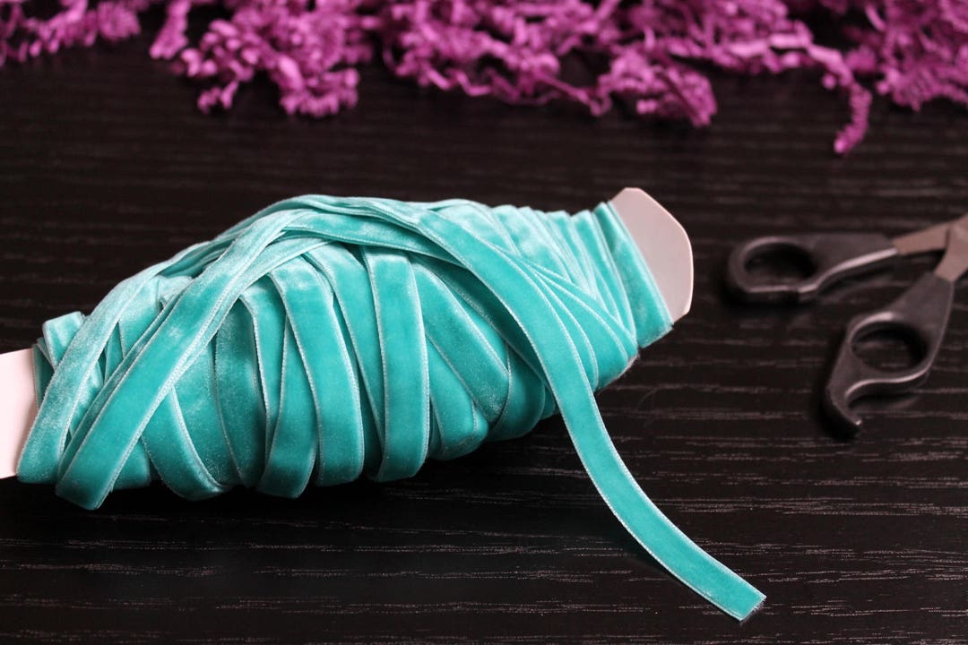 Terciopelo de cinta cinta turquesa azul por metro - Etsy España