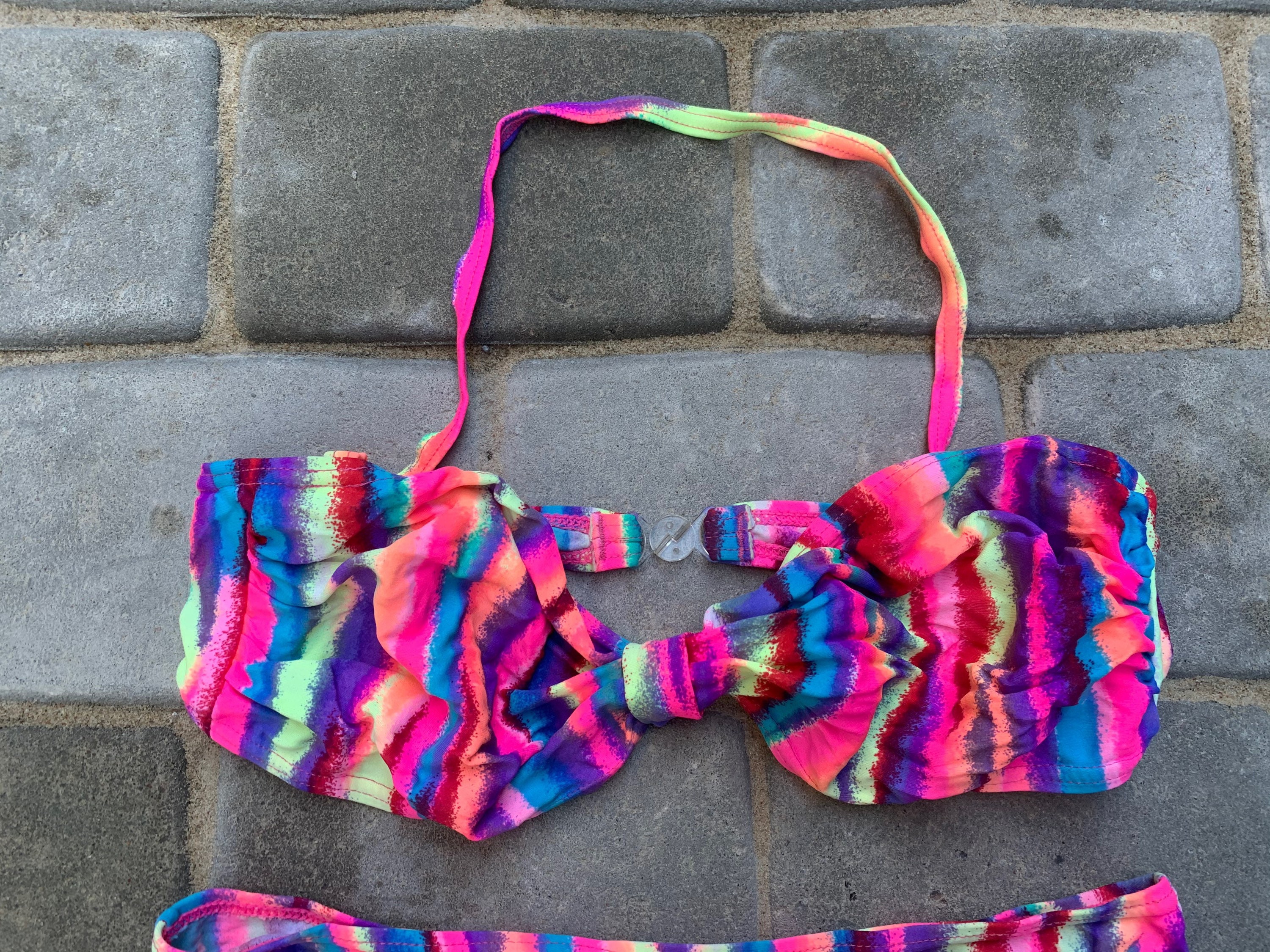 Vintage 1980s Bikini Set Neon High Leg Lycra Swimsuit Pink Purple ...